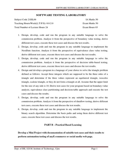 21isl66 software testing lab manual fina pdf software