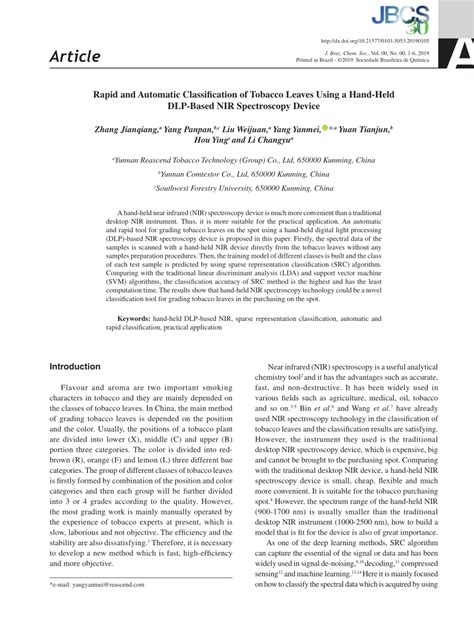 PDF Rapid And Automatic Classification Of Tobacco Leaves Using A Hand