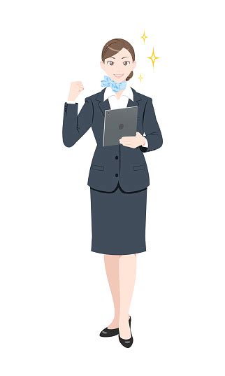 공중에 주먹을 쥐고 손 표지판을 만드는 한 여성의 그림 전화에 깜짝 놀라게 양복을 입은 여자 흰색 배경 개체 그룹에 대한 스톡