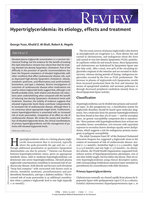 Pdf Hypertriglyceridemia Its Etiology Effects And Treatment