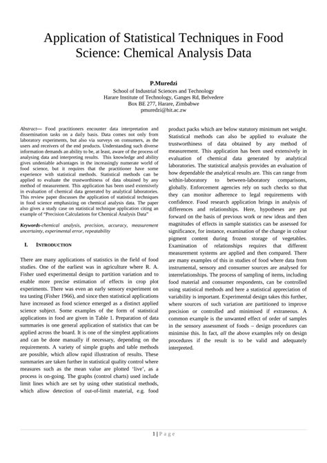 Pdf Application Of Statistical Techniques In Food Science Chemical Analysis Data