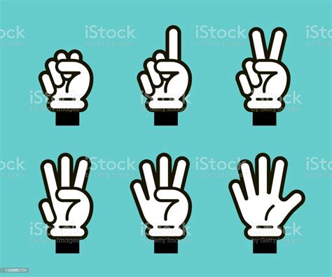Cartoon Hands Counting From One To Five Icon Set Stock Illustration