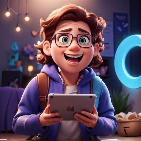 Premium Ai Image Cartoon Character With A Tablet In Hands 3d Illustration