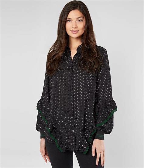 Red By Bke Polka Dot Ruffle Blouse Womens Shirts And Blouses In Black
