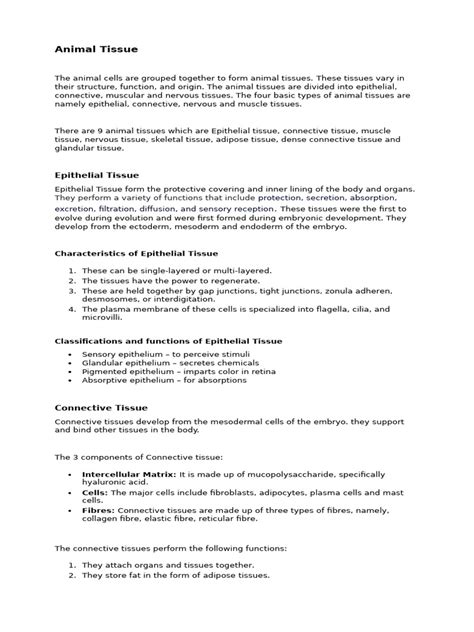 Animal Tissue Pdf Tissue Biology Epithelium