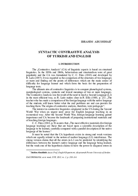 Pdf Syntactic Contrastive Analysis Of Turkish And English