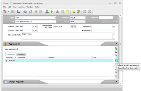 submitting a document for approval quality management professional