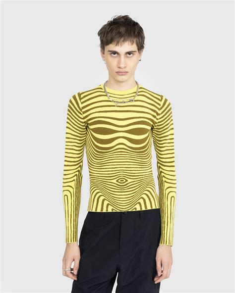Jean Paul Gaultier Long Sleeves Crew Neck Morphing Stripes Green