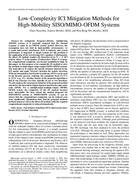 pdf low complexity ici mitigation methods for high mobility siso mimo