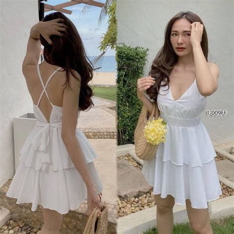 Ploy Style เดรสสั้นสายเดี่ยวไขว้หลัง Facebook