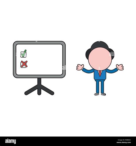 Vector Illustration Businessman Character And Presentation Chart With Check And X Marks Color