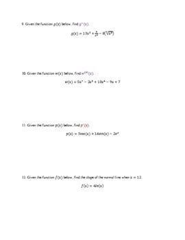 IB Math SL Intro To Calculus Problem Set By Carolina IB Math TPT