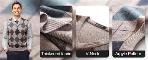 Herothorn Mens Thick Argyle Sweater Vests Classic V Neck Knitwear