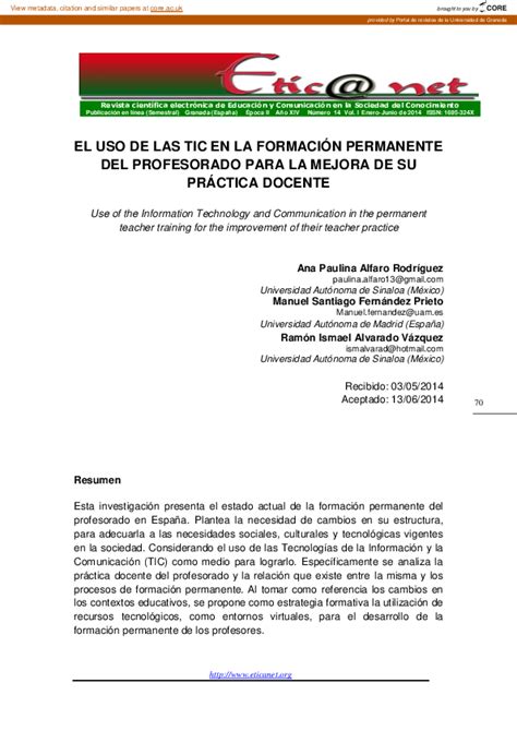 Pdf El Uso De Las Tic En La Formación Permanente Del Profesorado Para