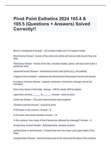 Pivot Point Esthetics 2024 1054 And 1055 Questions Answers Solved