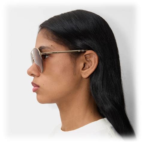 Burberry Vintage Check Detail Pilot Sunglasses Light Brown