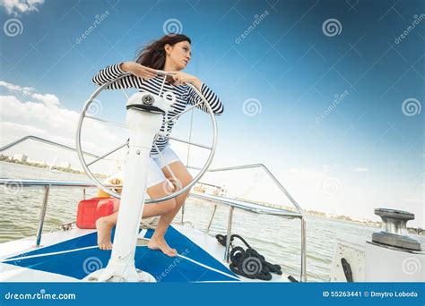 Girl Captain Of The Yacht Stock Image Image Of Captain 55263441