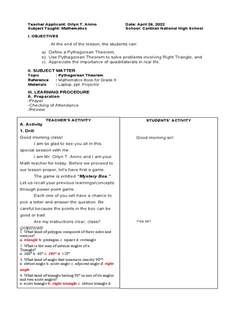 Detailed Lesson Plan For Demo Teaching Pdf