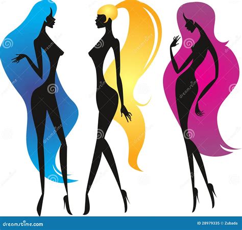 Drie Meisjes Met Lang Mooi Haar Stock Illustratie Illustration Of