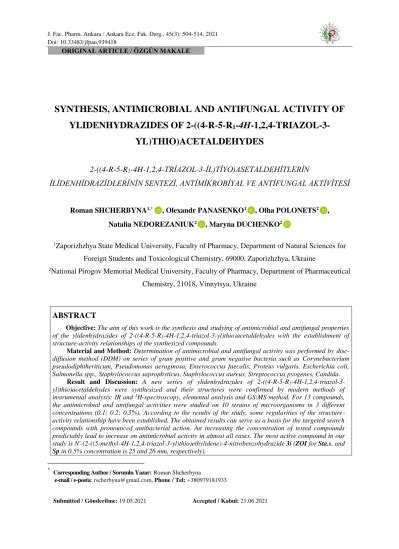 Synthesis Antimicrobial And Antifungal Activity Of Ylidenhydrazides Of