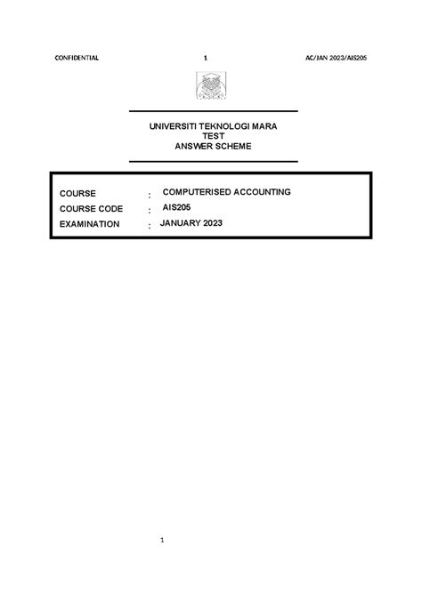 2023 Common Test Ais205 Ss Universiti Teknologi Mara Test Answer Scheme Course Computerised