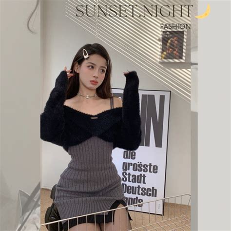 🇺🇸歐美純慾風辣妹吊帶連衣開叉包臀裙黑色罩衫 Sunsetnight