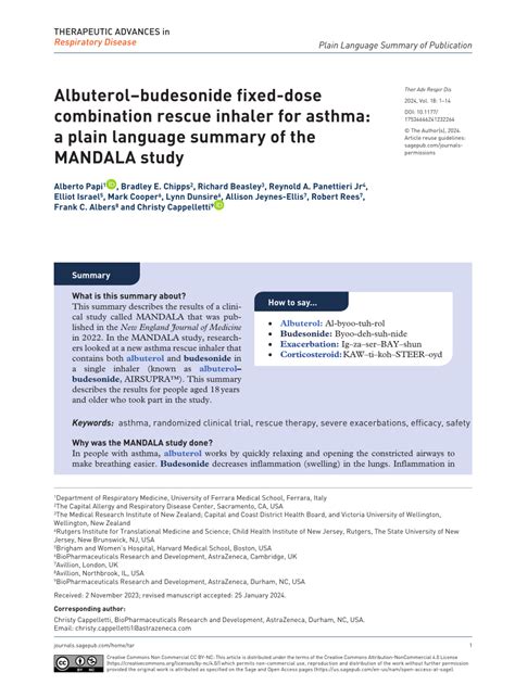 Pdf Albuterolbudesonide Fixed Dose Combination Rescue Inhaler For