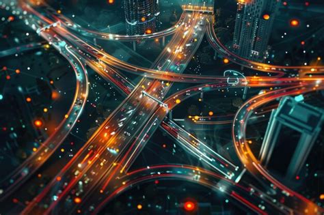Highway With Iot Icons And Autonomous Transportation From Above Premium Ai Generated Image