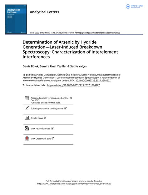 Pdf Determination Of Arsenic By Hydride Generation Laser Induced