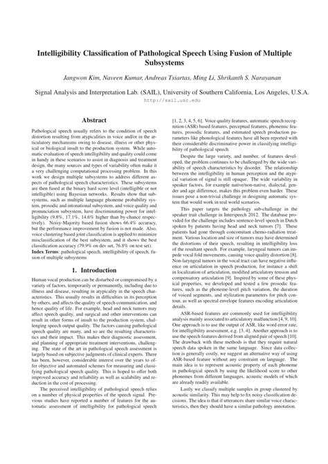 Pdf Intelligibility Classification Of Pathological Speech Using Fusion Of Multiple Subsystems