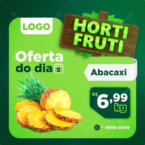 Social Media Oferta do Dia Abacaxi Hortifruti PSD Editável zip