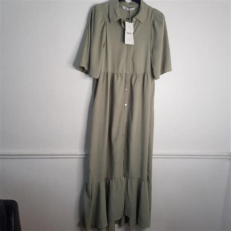Zara Khaki Long Dress With Side Pockets And Depop