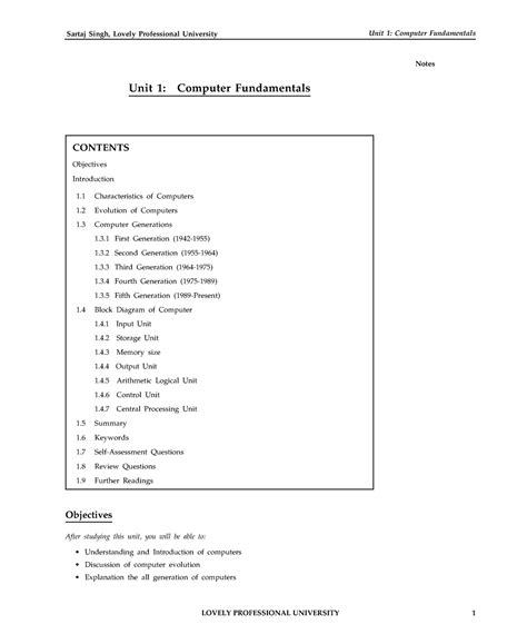basic computer skills chapter 1 unit 1 computer fundamentals notes