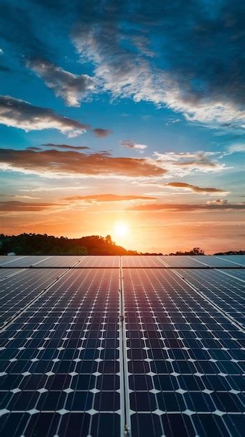 Painel solar céu azul e conceito de pôr do sol energia limpa