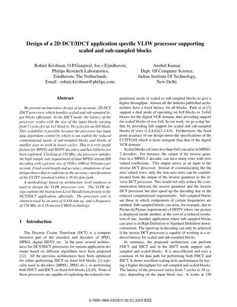 Design Of A D Dct Idct Application Specific Vliw Processor