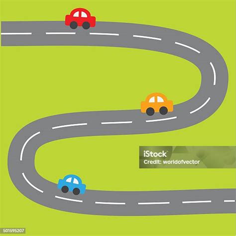 พื้นหลังที่มีถนนซิกแซกและรถการ์ตูน ภาพประกอบสต็อก ดาวน์โหลดรูปภาพตอนนี้ การขนส่ง หัวข้อ