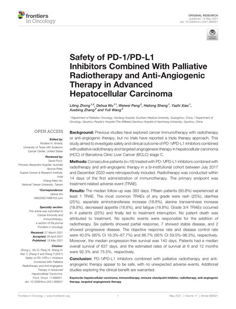 Pdf Safety Of Pd 1pd L1 Inhibitors Combined With Palliative