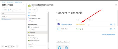 Botframework Fetch Services Teams Channel Health Warnings From