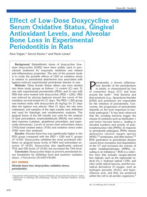 Pdf Effect Of Low Dose Doxycycline On Serum Oxidative Status