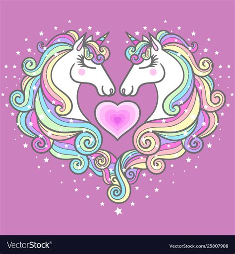 Two Beautiful White Unicorns And A Pink Heart Vector Image