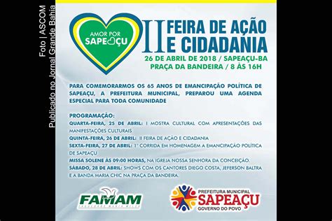 Prefeitura De Sapeaçu Promove Programação Para Comemorar Os 65 Anos De