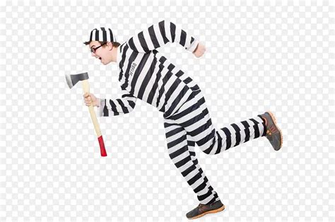 搞笑拿着斧头穿着囚服逃跑的人物PNG图片素材下载 图片编号qreazxly 免抠素材网