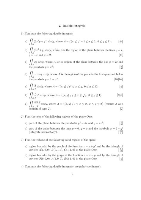 Analisi Matematica 2 Esercitazione 2 Integrali Doppi Docsity
