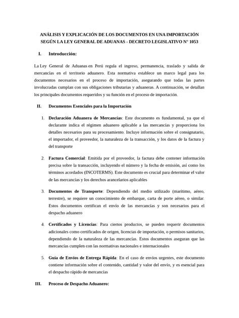 Análisis y Explicación de Los Documentos en Una Importación Según La Ley General de Aduanas ...