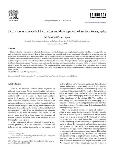 Pdf Diffusion As A Model Of Formation And Development Of Surface Topography Dokumen Tips