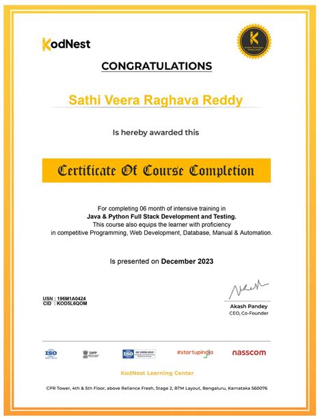 Veera Raghava Reddy On Linkedin Kodnestcertification