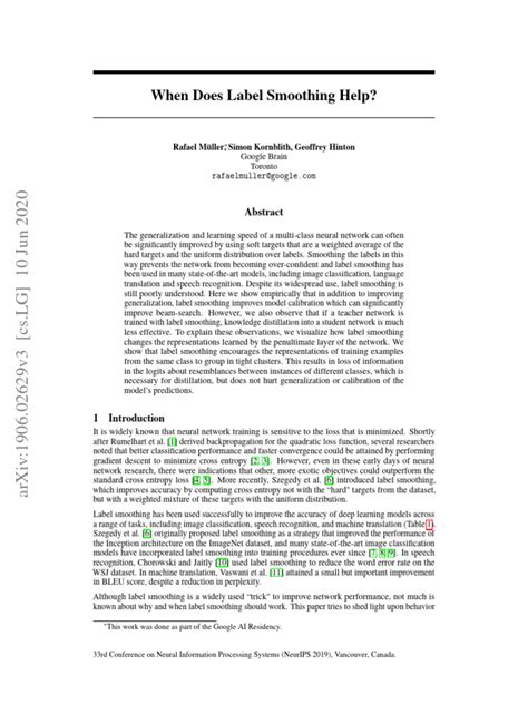 When Does Label Smoothing Help4 Pdf