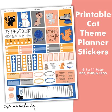 Printable Cat Planner Stickers Weekly Theme Cute Organization Calendar