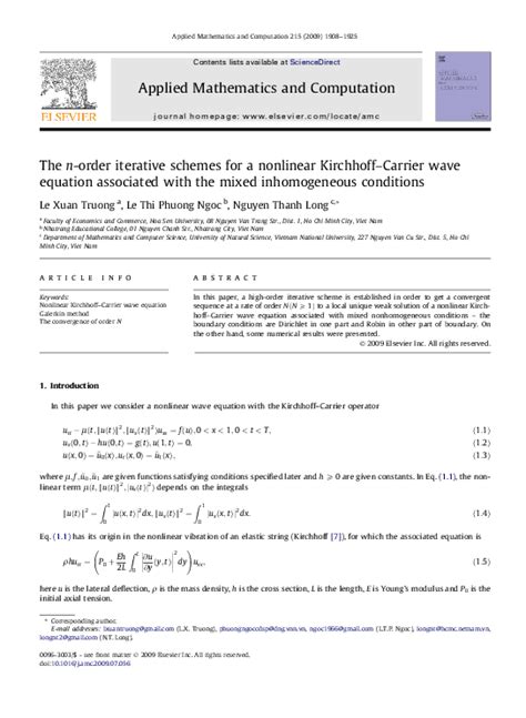 Pdf The N Order Iterative Schemes For A Nonlinear Kirchhoff Carrier