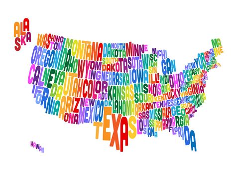 United States Typography Text Map Digital Art By Michael Tompsett